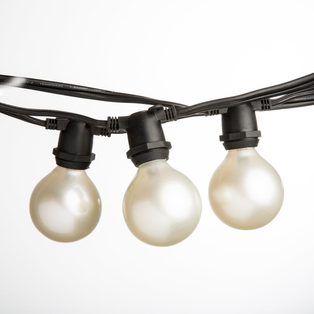 C9 Commercial String Light Sets Black Wire With G50 White Satin Pearl ...